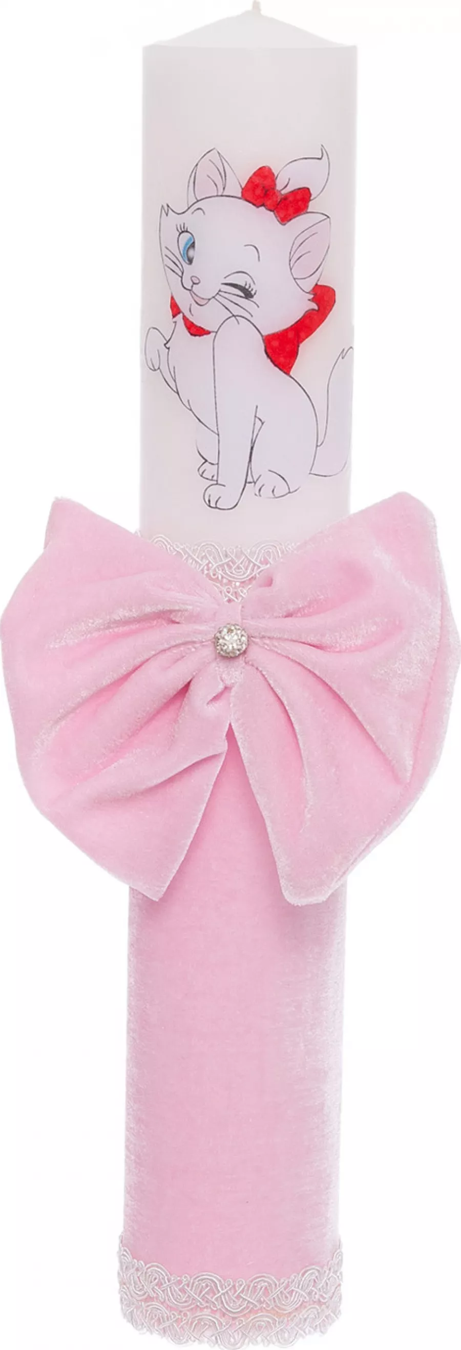 Lumanare botez lucrata manual Pisicuta Aristocrata culoare roz 40 x 6 ...