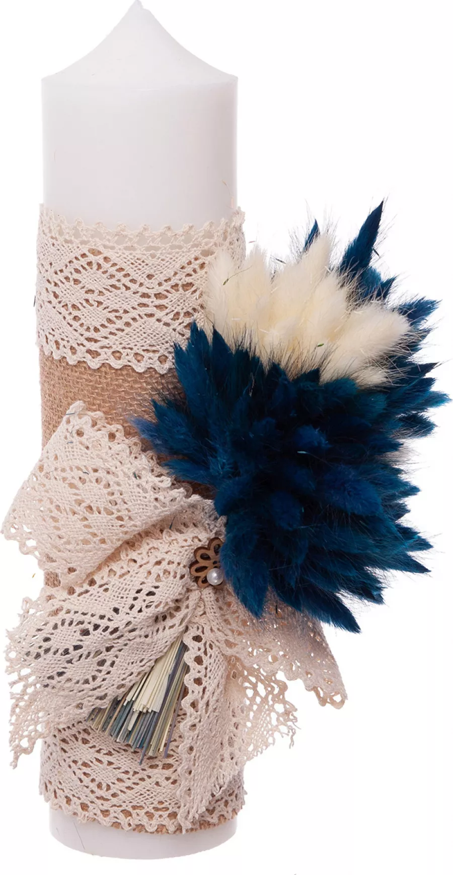 Lumanare botez lucrata manual spic culoare crem-bleumarin dimensiune 30 ...