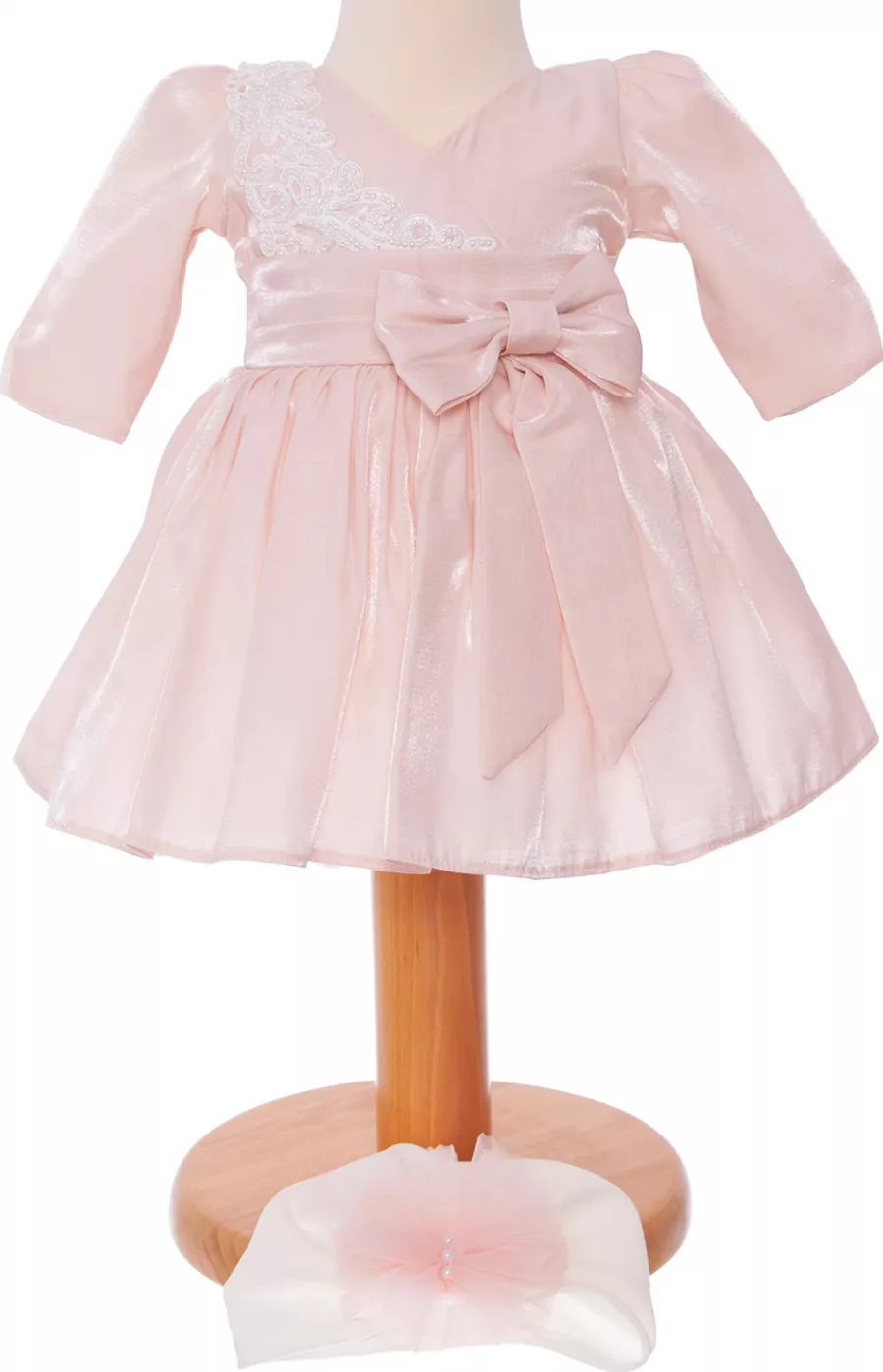 Rochita botez Angelina maneca lunga 2 piese culoare roz-pal 0-3 luni ...