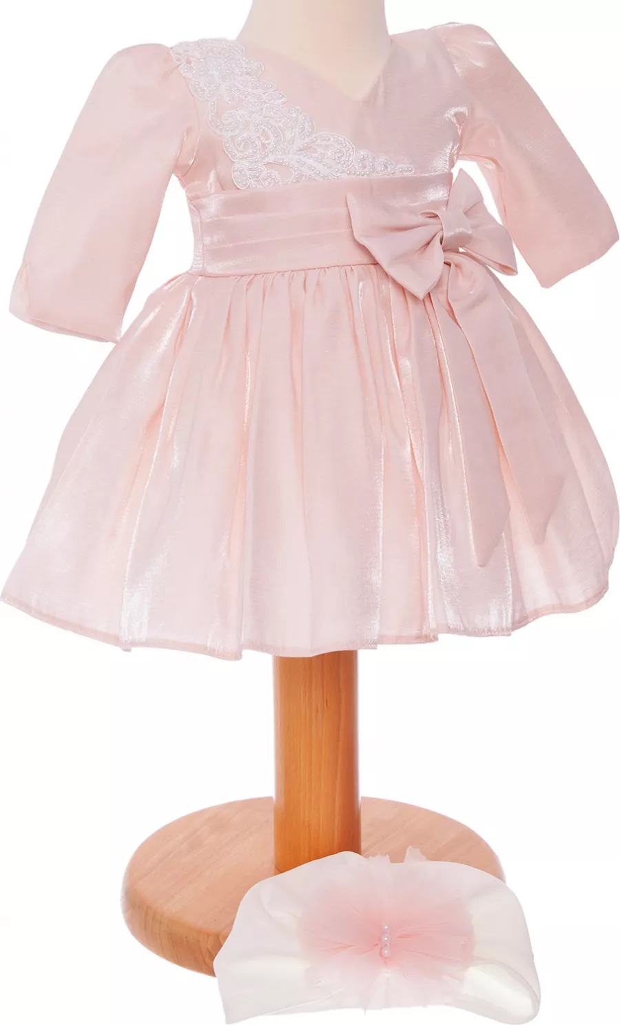 Rochita botez Angelina maneca lunga 2 piese culoare roz-pal 3-6 luni ...