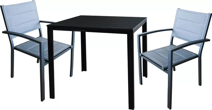 Set terasa balcon RAKI BAKA masa patrata neagra 78xh74cm cu 2 scaune cu ...