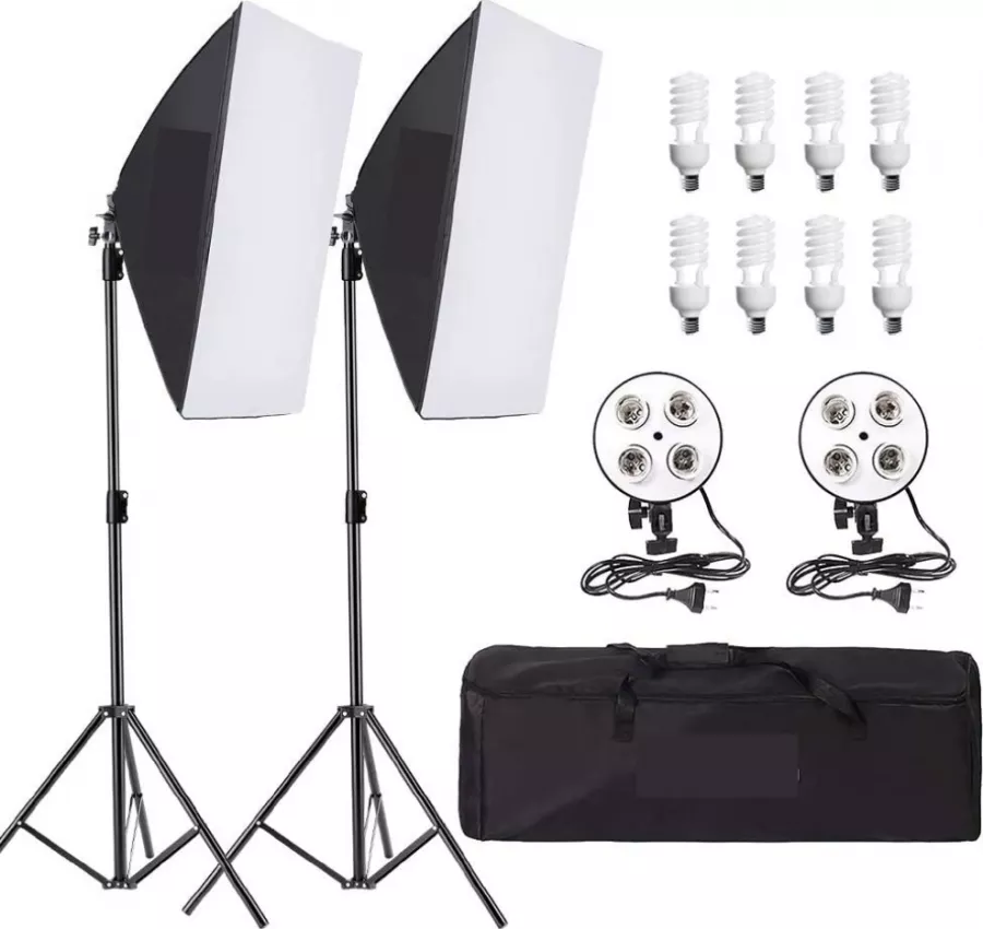Kit Lumina Continua LED softbox studio foto-video 8 Becuri Fluorescente ...