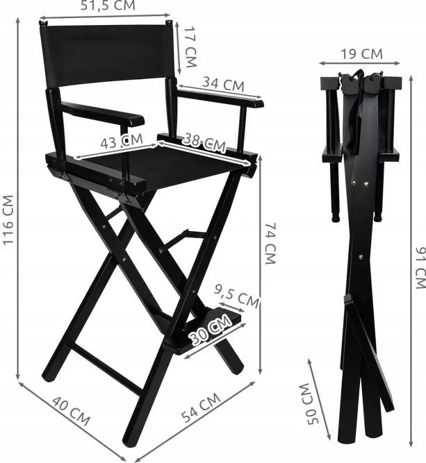 Scaun makeup pliabil maxim 140 kg suport picioare impermeabil negru