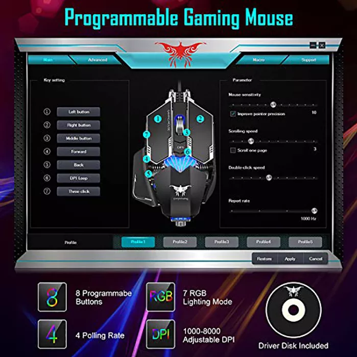 Mouse Gaming profesional CombatWing and reg CW20 Pro V2 by Onikuma 8000 DPI