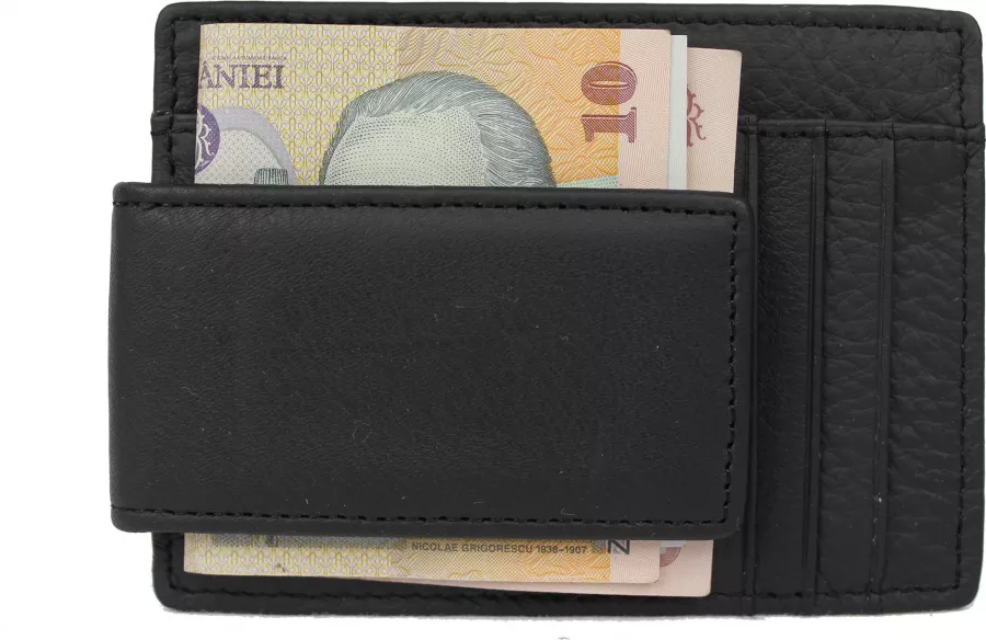 Port carduri cu clapa magnetica pentru bancnote din piele naturala F020 ...