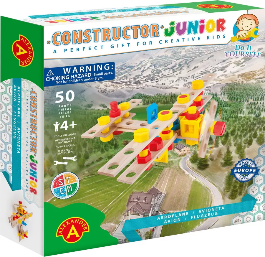 Set constructor junior-aeroplan 50 de piese din lemn natur/multicolor 2152 - cel.ro