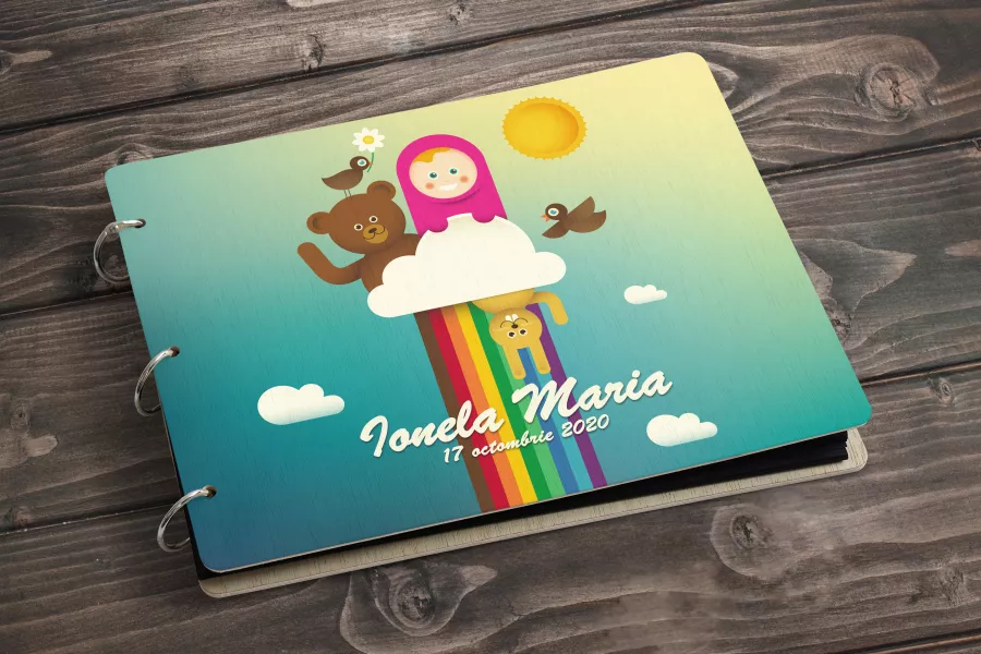 Set Guestbook din lemn personalizat prin printare UV 2 x carioca alba ...