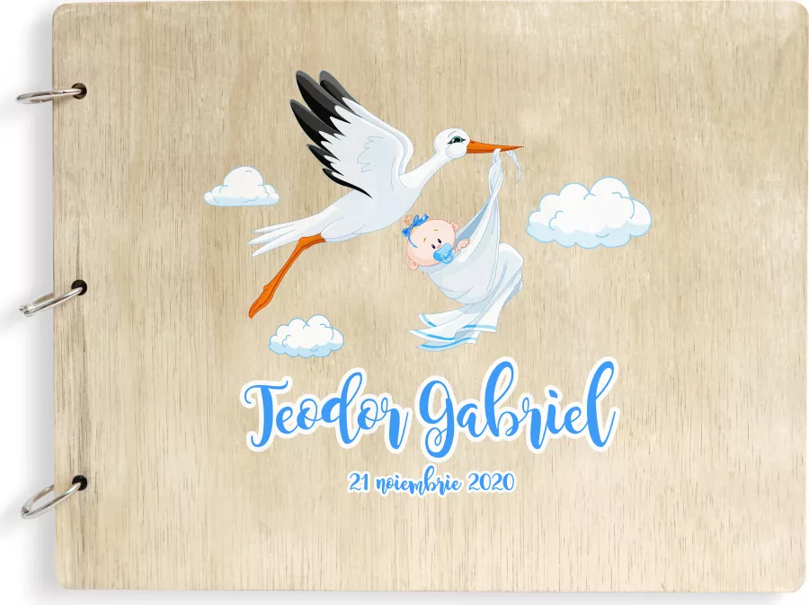 Set Guestbook din lemn personalizat prin printare UV 2 x carioca alba ...