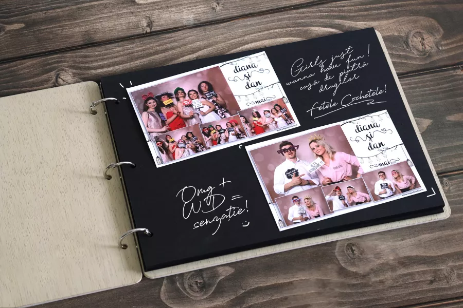 Set Guestbook din lemn personalizat prin printare UV 2 x carioca alba ...