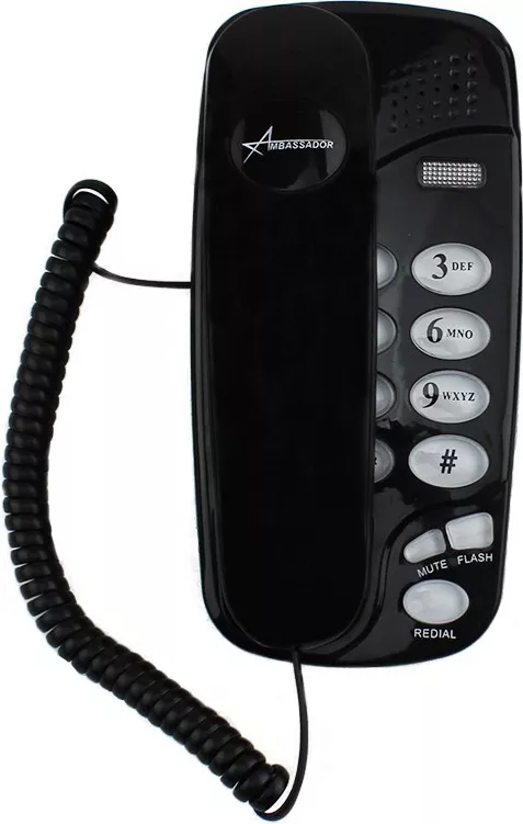 Telefon fix cu fir montabil pe perete tastatura iluminata redial mute flash negru | 580NEGRU