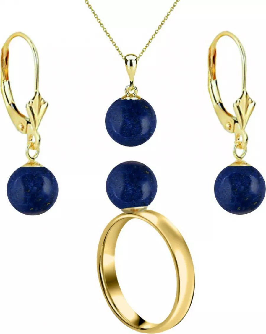 Set Aur 14 karate Colier cu Pandantiv Cercei si Inel cu Pietre ...