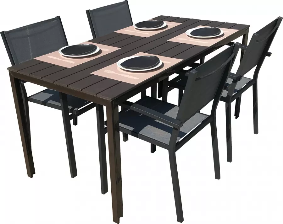 Set mobila terasa gradina RAKI BAKA masa neagra 156x78xh74cm cu 4 ...