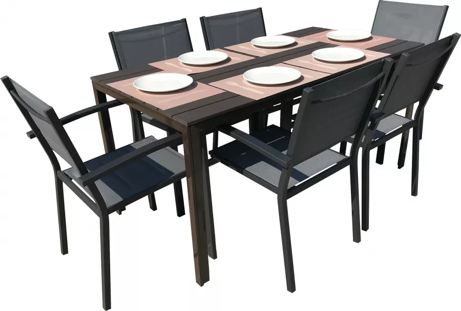 Set pentru terasa gradina masa neagra RAKI BAKA 156x78xh74cm cu 6 ...