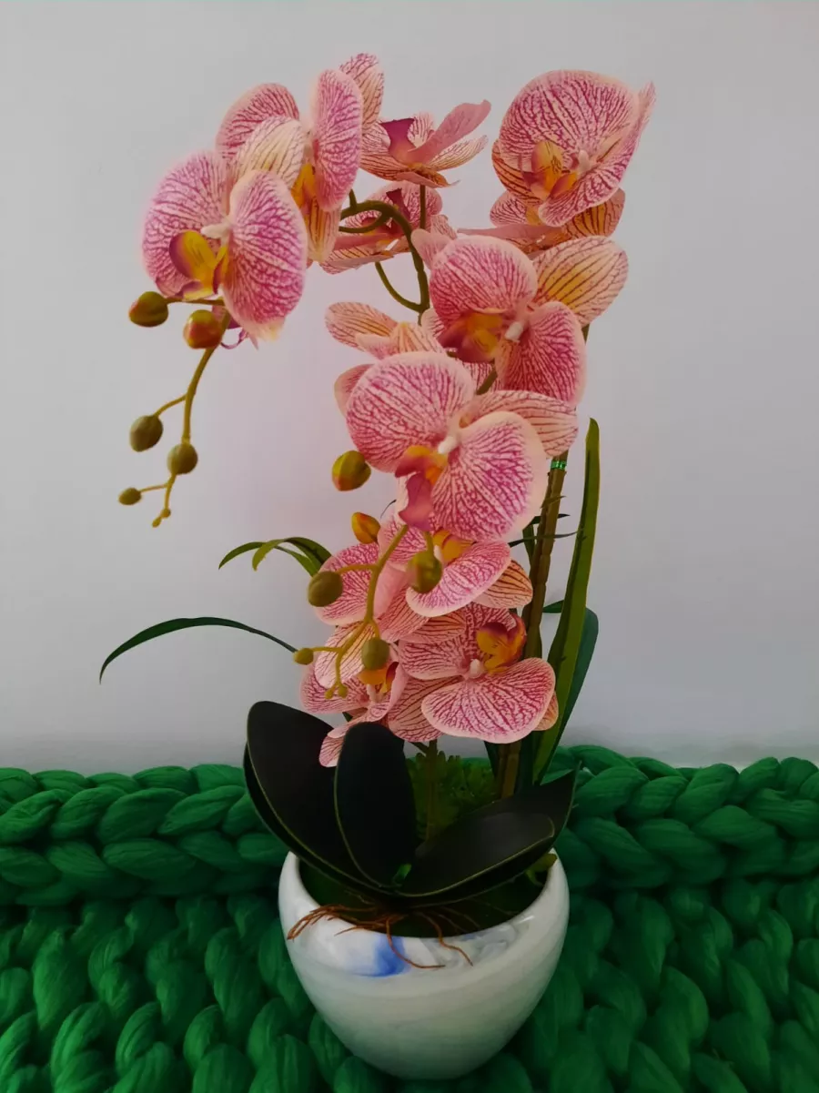 Orhidee Artificiala Roz-Crem Ghiveci din Ceramica a1244 - cel.ro