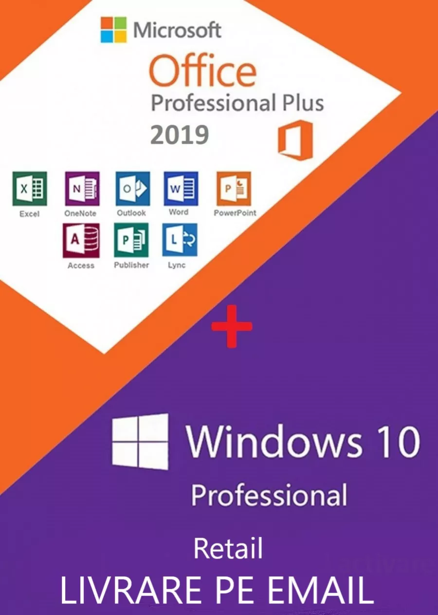 Office 2019 Pro Plus + Windows 10 Pro retail Activare permanenta - cel.ro