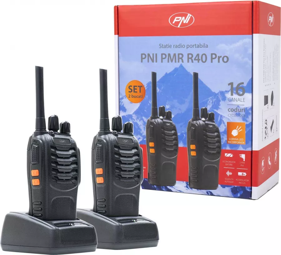 Statii radio portabile PNI PMR R40 PRO 16 canale 6buc Negru pni-r40-6 ...