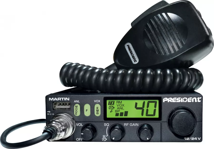 Statie radio CB President MARTIN ASC 24V AM/FM 40 canale Negru pni ...