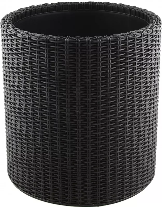 Ghiveci din plastic cu finisaj ratan sintetic pentru exterior negru D ...