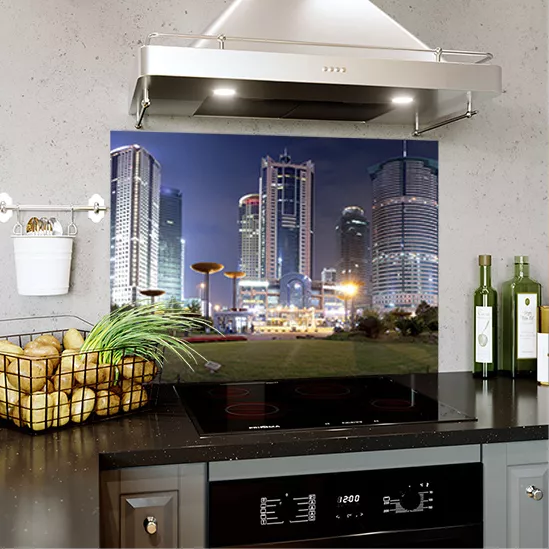 Panou bucatarie protectie plita aragaz antistropire print UV model Oras ...