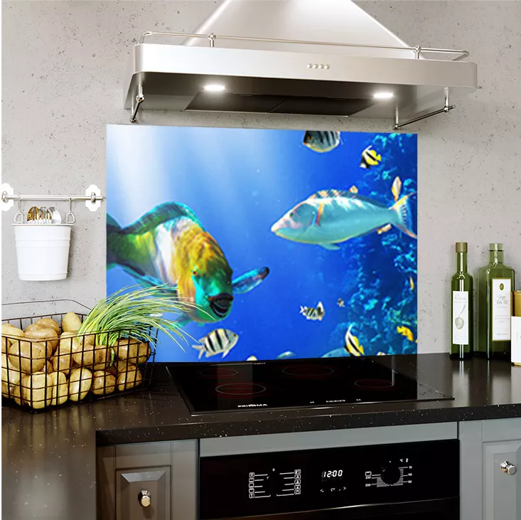 Panou decorativ bucatarie sticla securizata protectie plita print UV ...