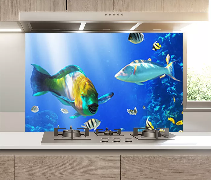 Panou decorativ bucatarie sticla securizata protectie plita print UV ...