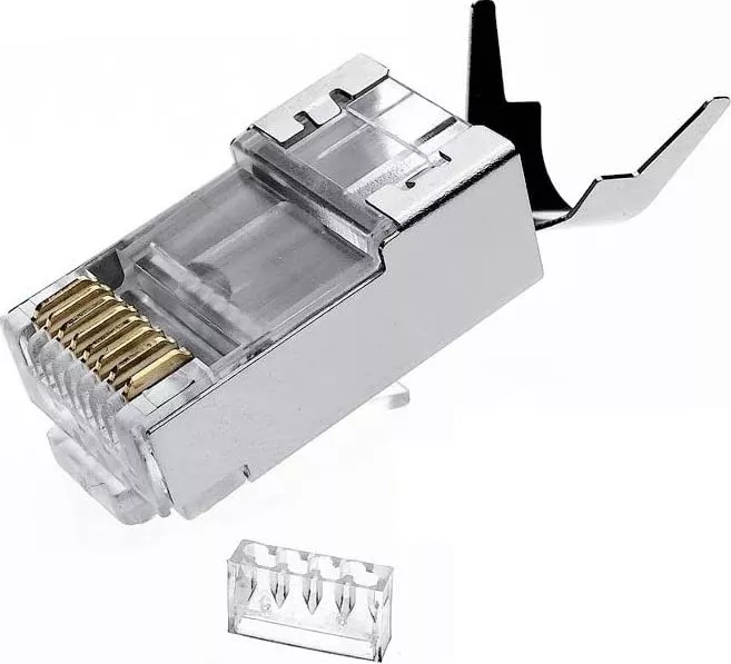 Set 100buc- Mufa RJ45 LanKATT ecranata pentru cabluri cat6/6a/7 cu fire ...