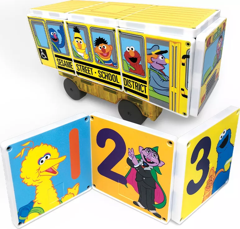 Set de constructie piese magnetice Autobuzul scolar Sesame Street ...
