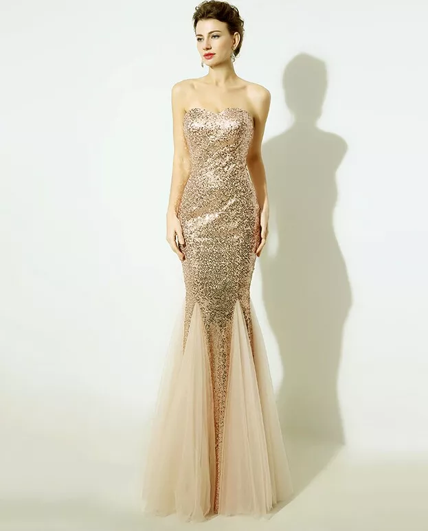 Rochie lunga sirena din paiete aurii marimea 38 M R16438 - cel.ro