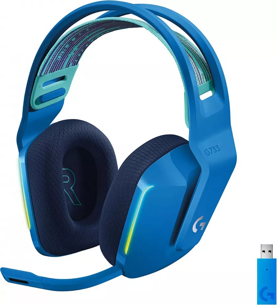 Casti gaming wireless Logitech G733 ultrausoare Lightsync RGB Albastru