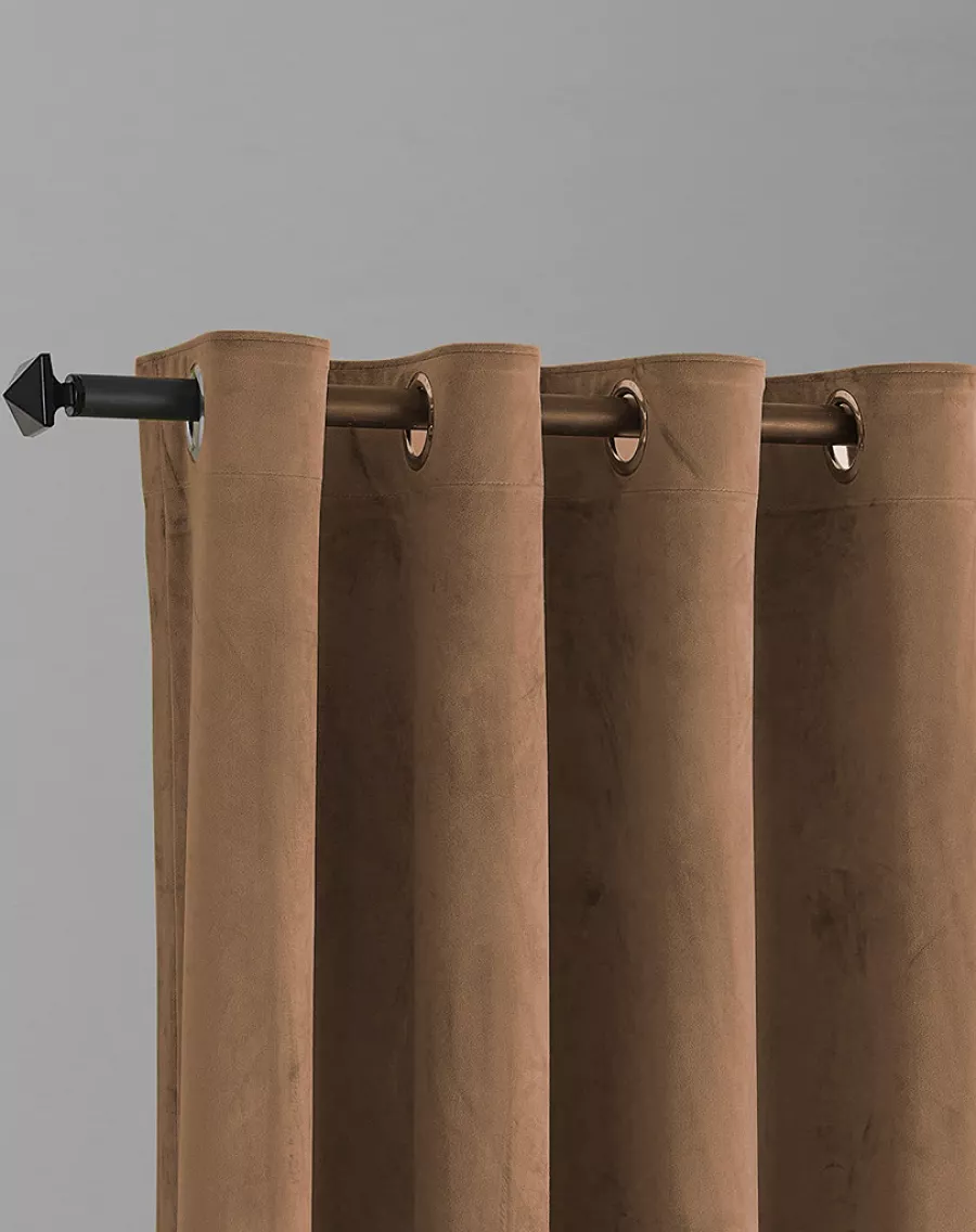 Set draperii din catifea cu inele maro Premium 200x260 cm densitate 700 ...