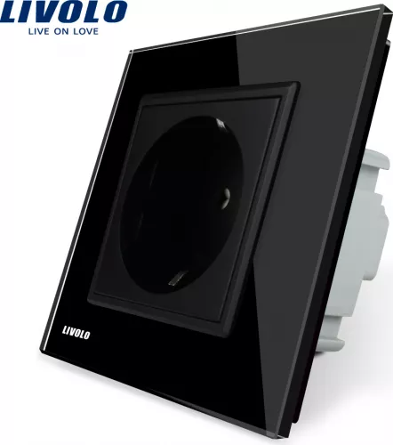 Priza simpla Livolo vl-c7c1eu-12 cu rama din sticla Negru vl-c7c1eu-12 ...