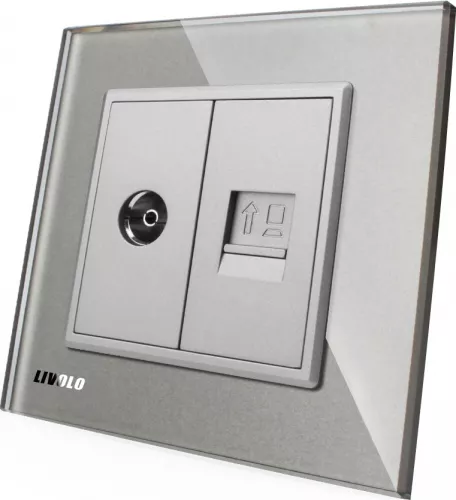 Priza dubla pentru telefon si internet Livolo vl-c791vc-15 cu rama din ...