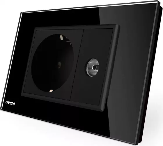 Priza simpla Schuko + TV Livolo din rama de sticla Negru vl-c9c1eu1v-12 ...
