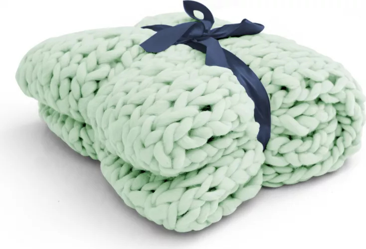 Patura impletita fir gigant 120x180 verde menta - cel.ro