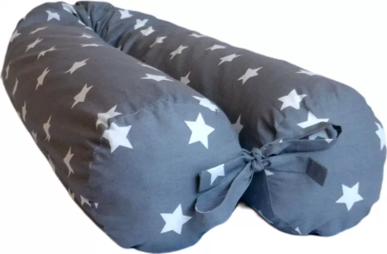 Perna gravide multifunctionala 100 bumbac gri cu stelute albe 160 cm x ...