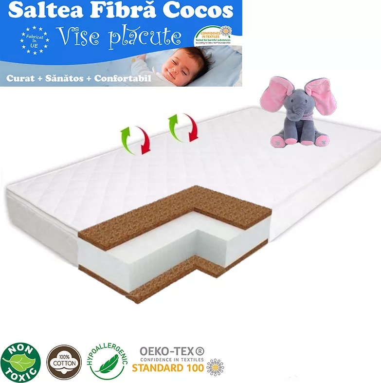 Saltea pentru Bebelusi TiBebe Vise Placute 120x60x10 Fibra de Cocos ...