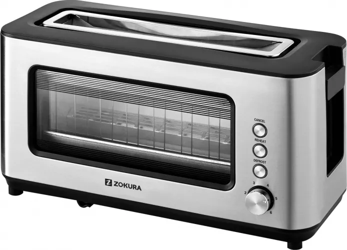 Toaster Zokura 1200W 2 felii cu fereastra din sticla Inox Argintiu ...
