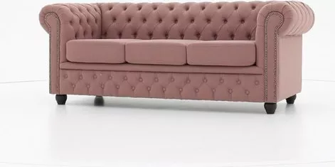Canapea Chesterfield Original Material textil 3 locuri Roz vechi 12 ani ...