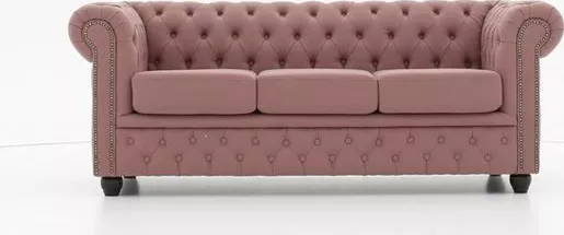 Canapea Chesterfield Original Material textil 3 locuri Roz vechi 12 ani ...