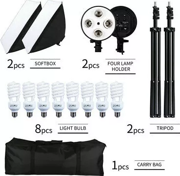 Kit Lumina Continua LED softbox studio foto-video 8 Becuri Fluorescente ...