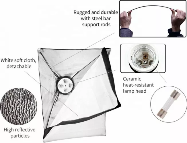 Kit Lumina Continua LED softbox studio foto-video 8 Becuri Fluorescente ...