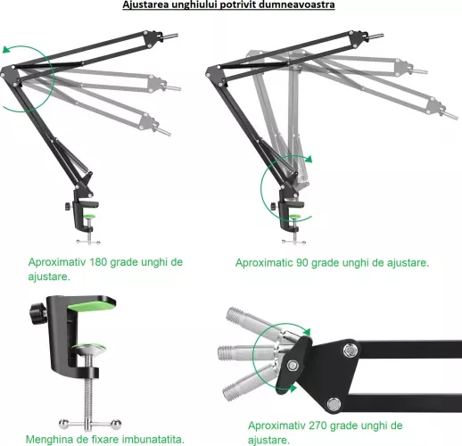 Set Brat cu menghina cu suport pentru microfon si Filtru stand Agptek ...