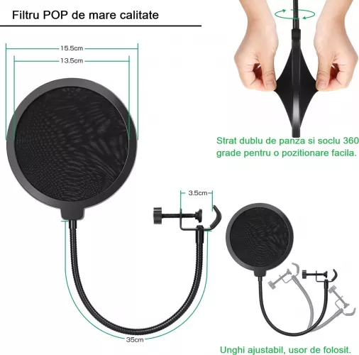 Set Brat cu menghina cu suport pentru microfon si Filtru stand Agptek ...