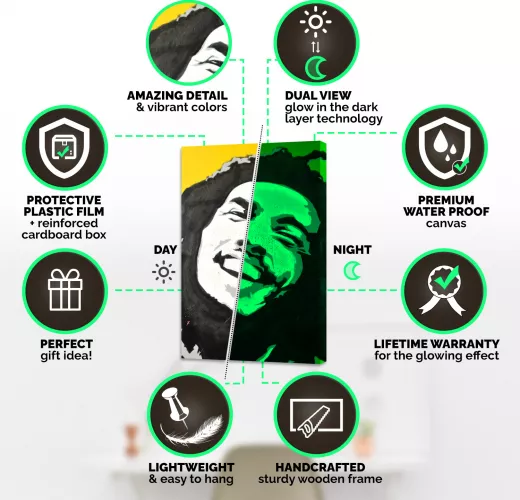 Tablou luminos in intuneric GlowforHome Bob Marley tablou cu imagine ...