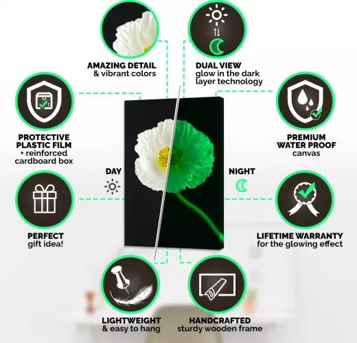 Tablou luminos in intuneric GlowforHome Mac alb pe fundal negru 120 cm ...