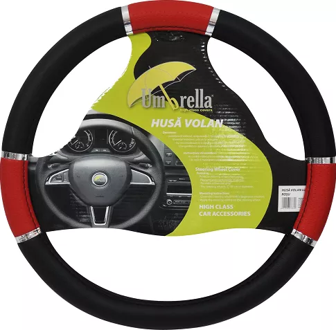 Husa volan premium rosu la CEL.ro