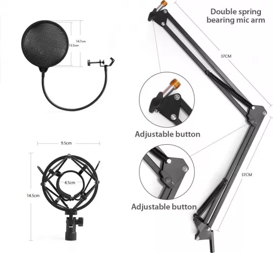 Microfon Profesional Maono AUA04 pentru studio Condenser BM800 cu stand ...