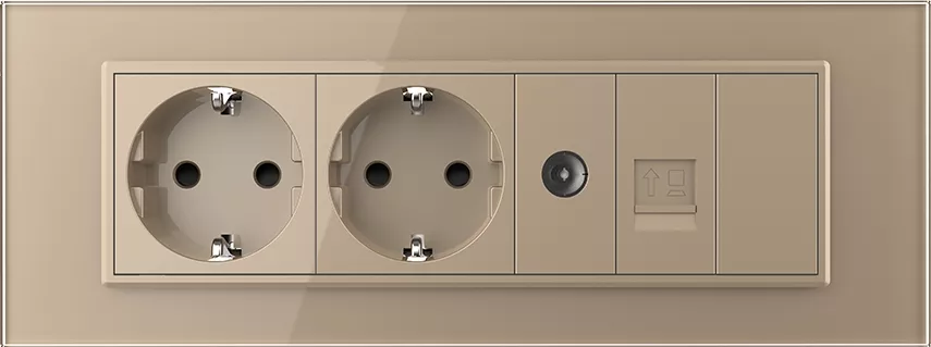 Priza Tripla cu Blank Livolo cu Rama din Sticla 2 Prize Schuko+TV ...