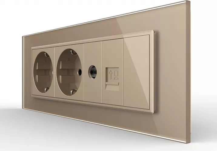 Priza Tripla cu Blank Livolo cu Rama din Sticla 2 Prize Schuko+TV ...