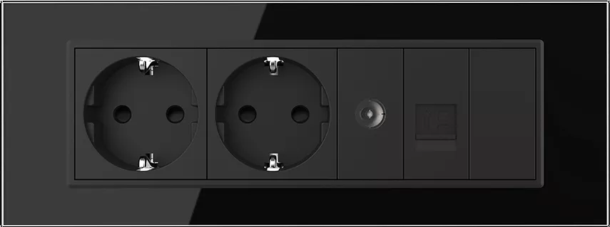 Priza Tripla cu Blank Livolo cu Rama din Sticla 2 Prize Schuko+TV ...